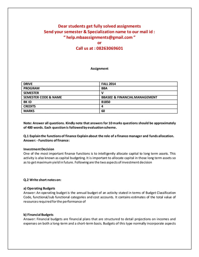 Bba502 & financial management | PDF | Free Download