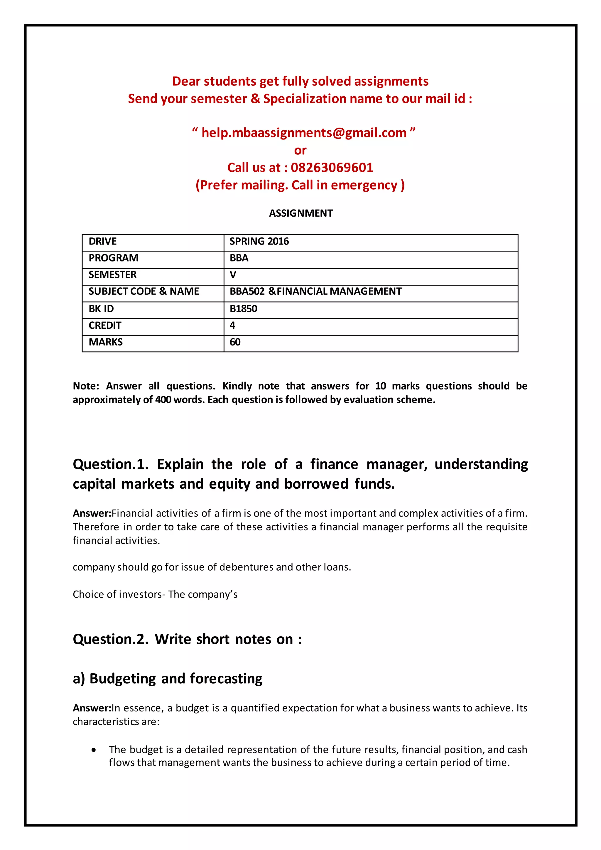 Bba 502 & financial management | PDF