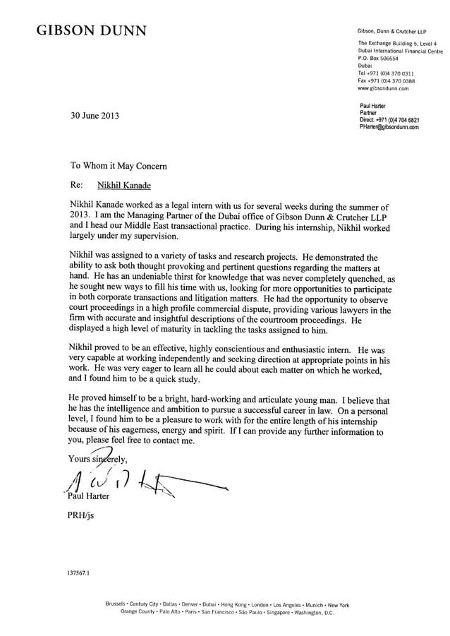 Recommendation Letter Gibsonn Dunn | PDF