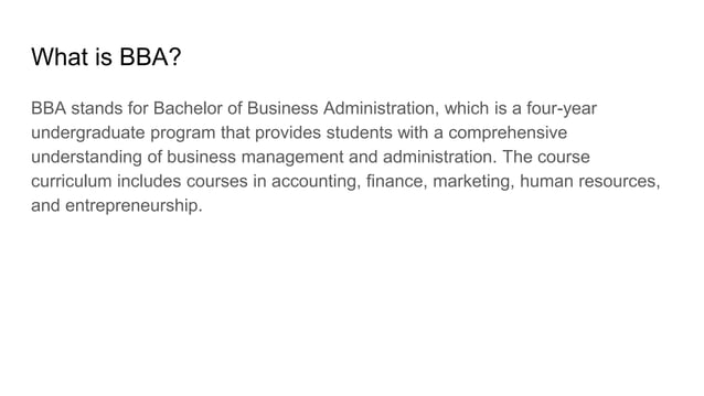 BBA course | PPTX | Undergraduate Education | College Education