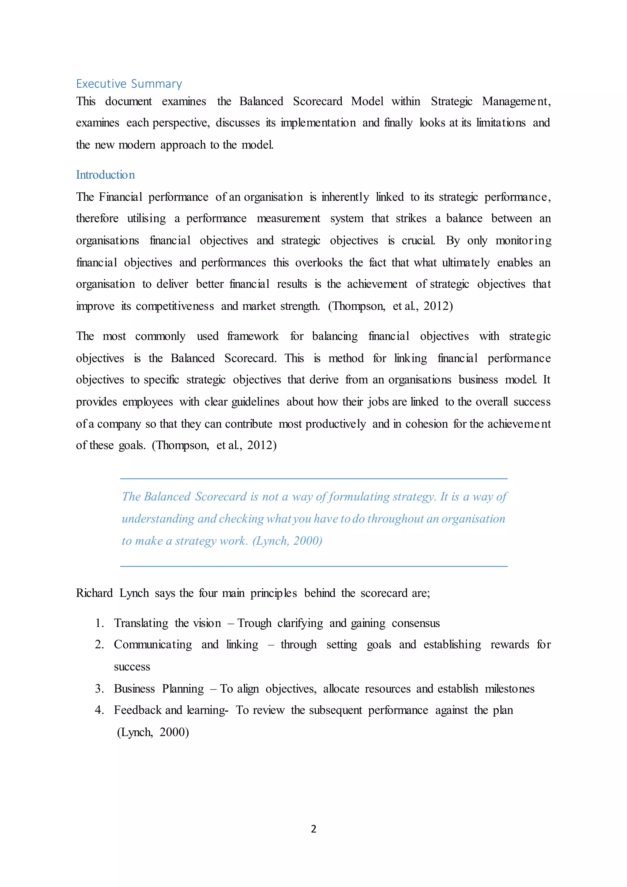 Balanced Scorecard Strategic Management | DOCX