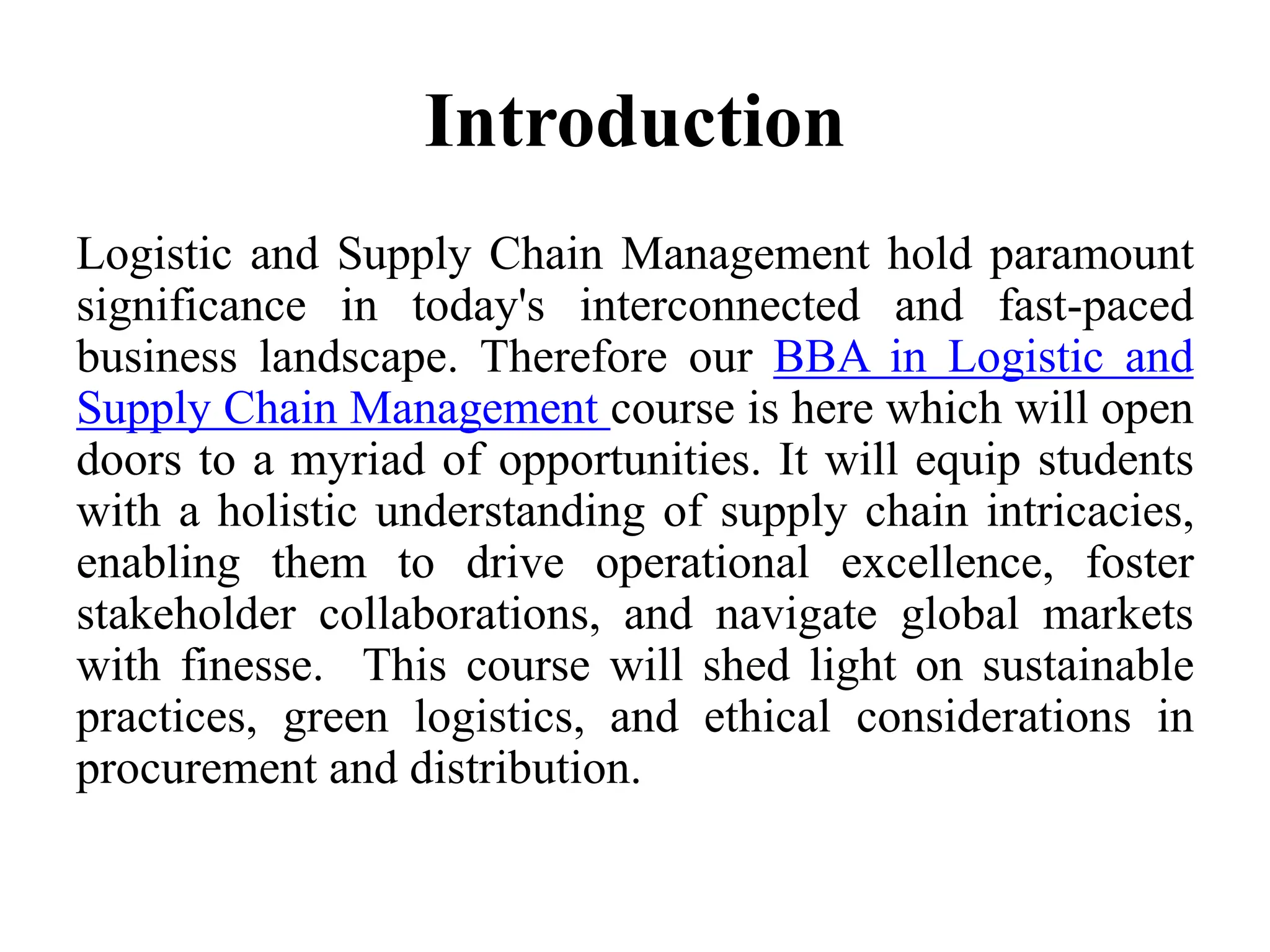 BBA in Logistic and Supply Chain Management.pptx | Logistics | Business