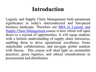BBA in Logistic and Supply Chain Management.pptx | Logistics | Business