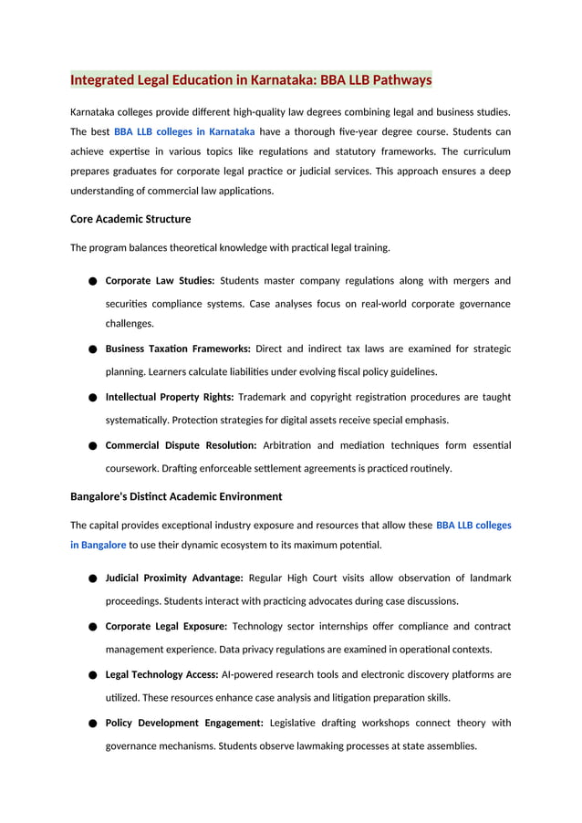 Integrated Legal Education in Karnataka: BBA LLB Pathways | DOCX