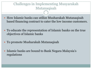 MUSYARAKAH MUTANAQISAH AN ALTERNATIVES TO BBA IN HOME FINANCING | PPTX