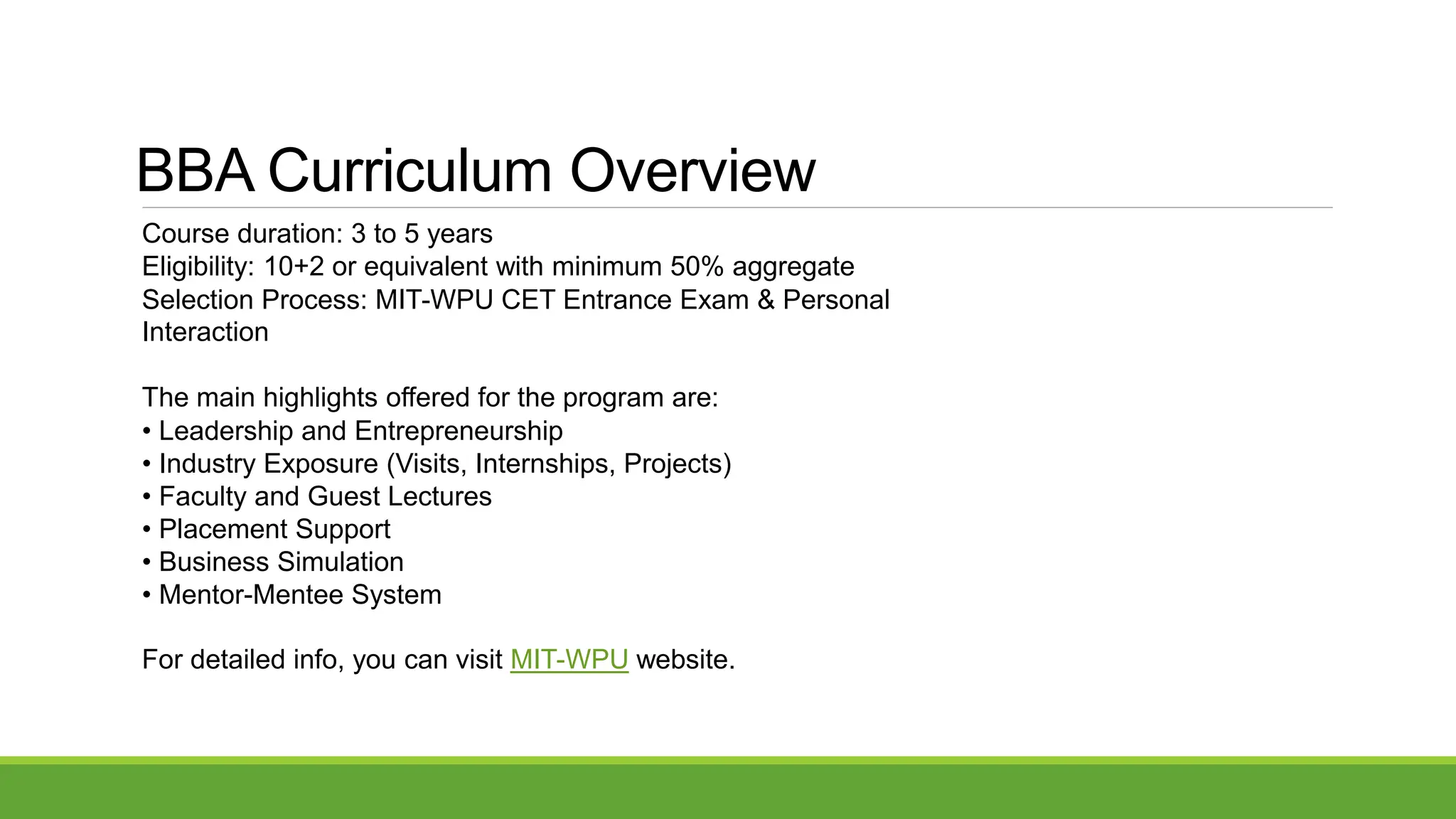 Discover Your Potential: BBA Programs at MIT-WPU | PPTX