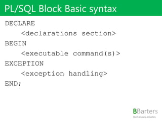 BBarters_PL_SQL overview cursor, function | PPTX