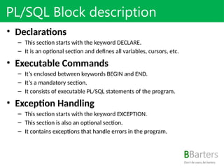 BBarters_PL_SQL overview cursor, function | PPTX