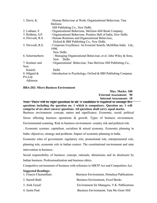 Bba syllabus | PDF | Educational Assessment | Education