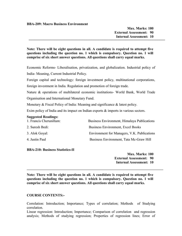 Bba syllabus | PDF | Educational Assessment | Education