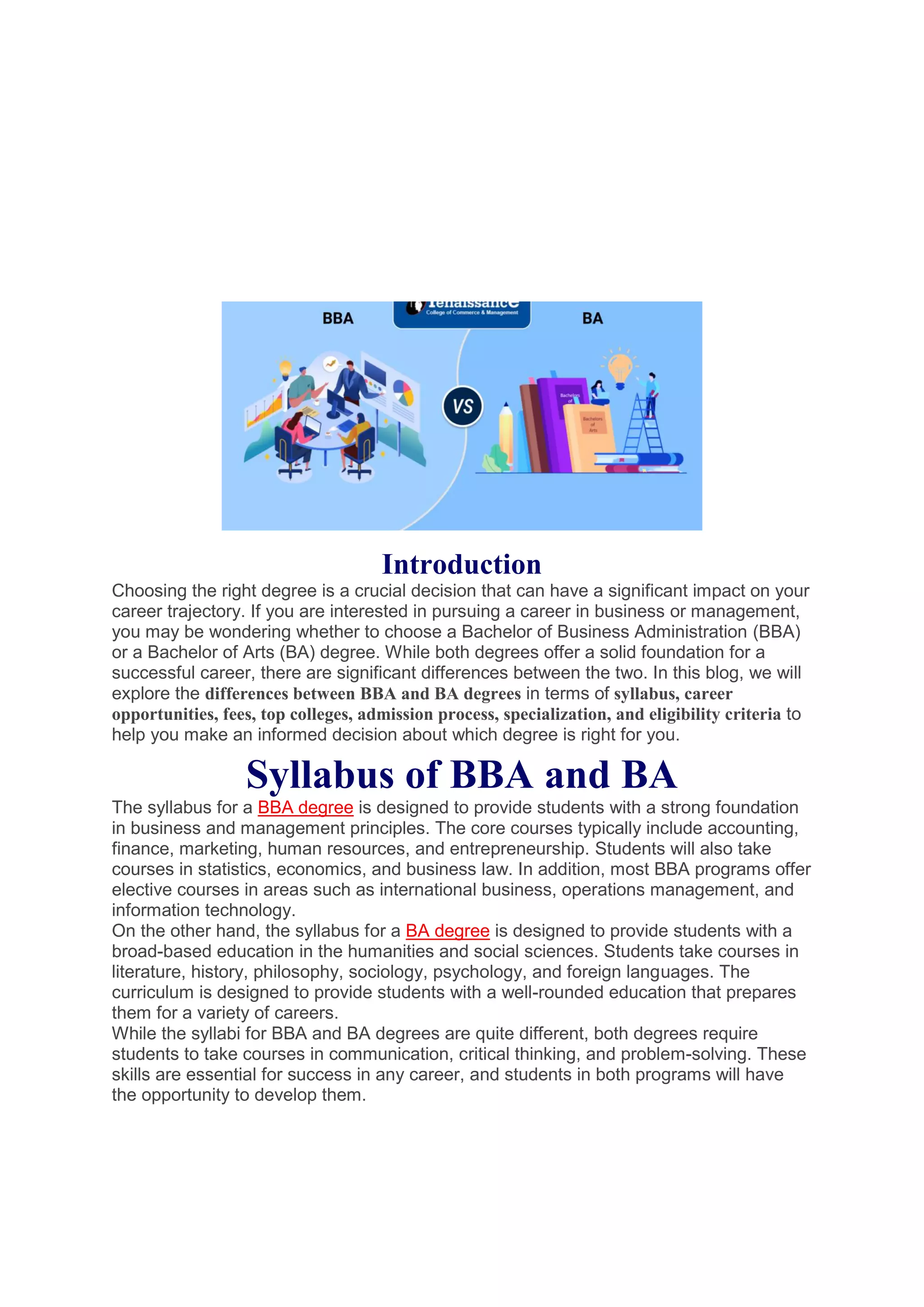 BBA vs BA | PDF | Undergraduate Education | College Education