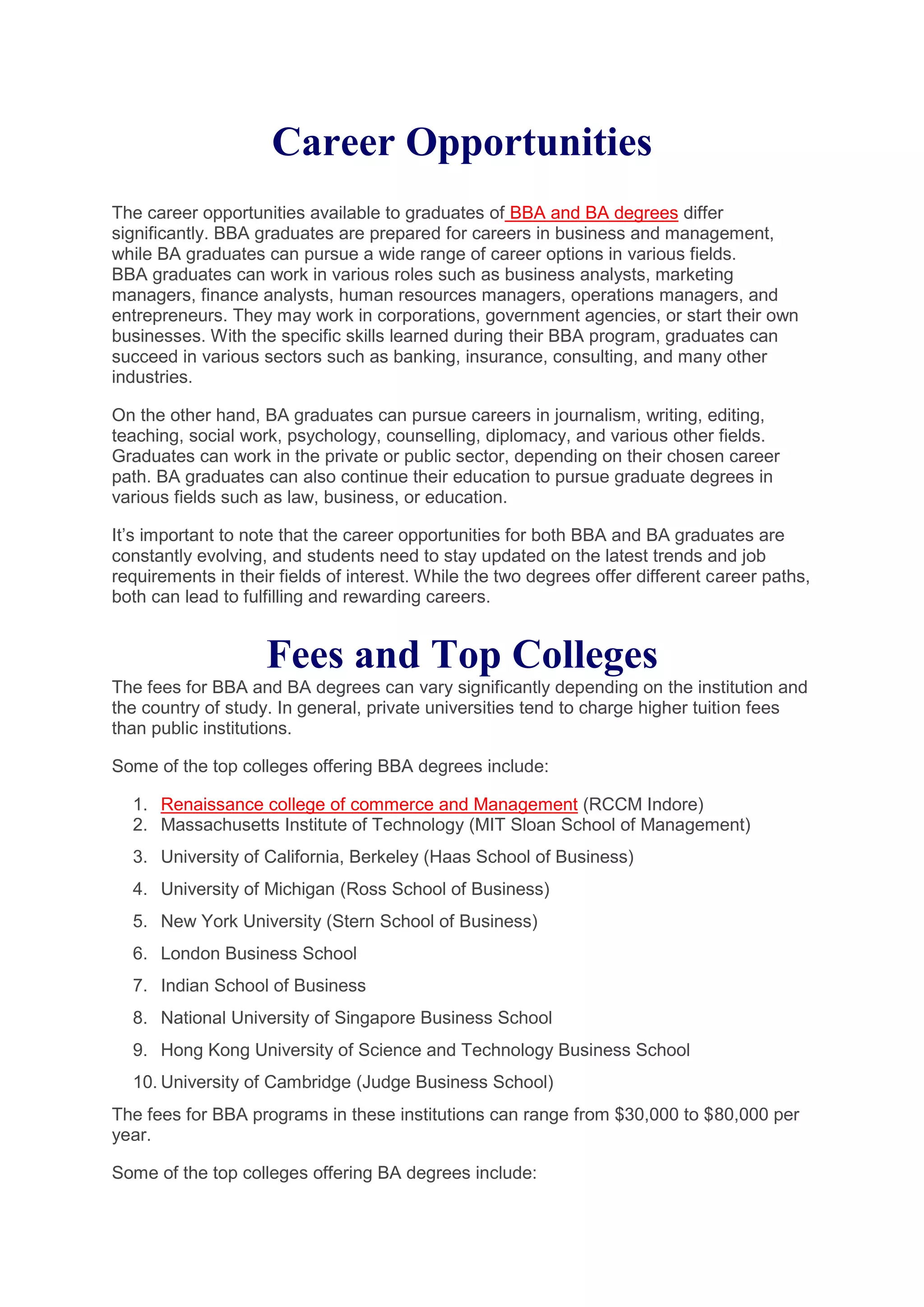 BBA vs BA | PDF | Undergraduate Education | College Education