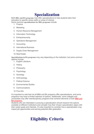 BBA vs BA | PDF | Undergraduate Education | College Education