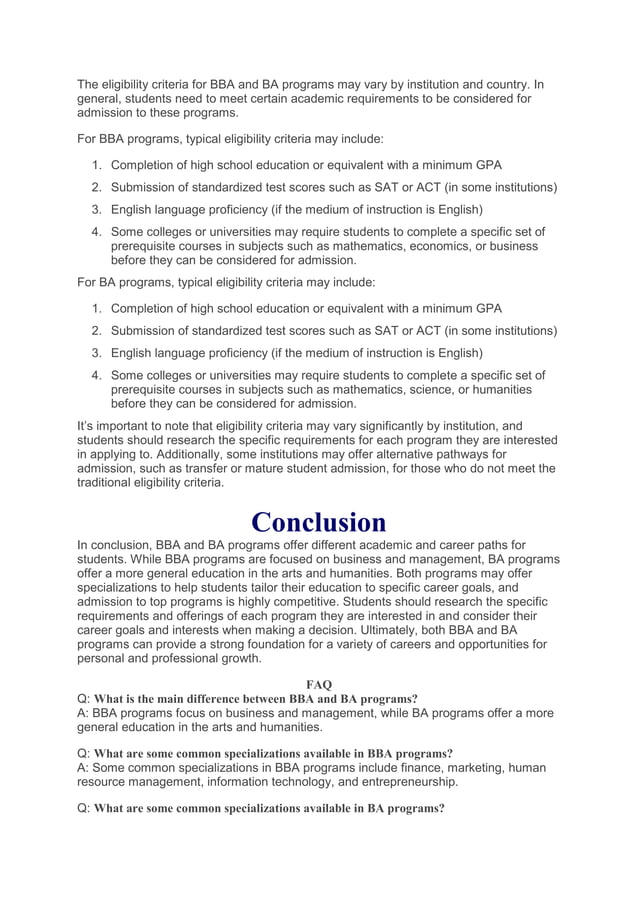 BBA vs BA | PDF | Undergraduate Education | College Education
