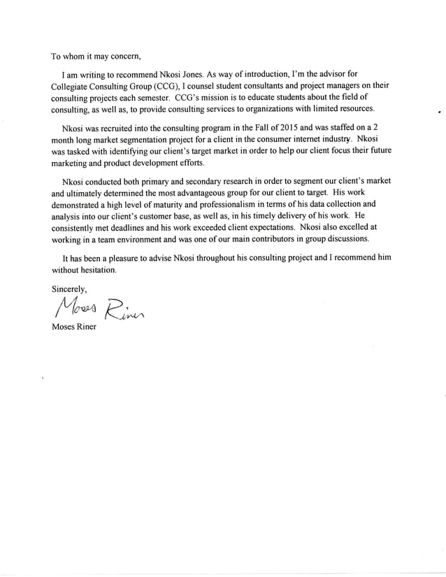 Moses Signed Recommendation Letter | PDF