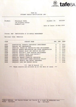 TAFE SA -Diploma in Retail Management and Certi IV in Retail Mangement ...