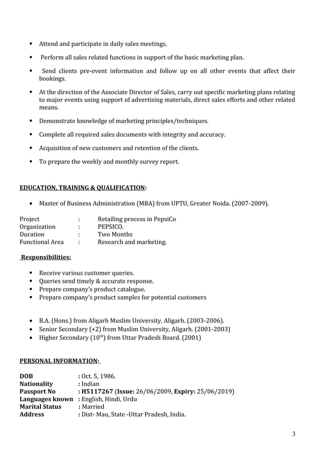 CV - Sr. Executive- Sales & Marketing | PDF