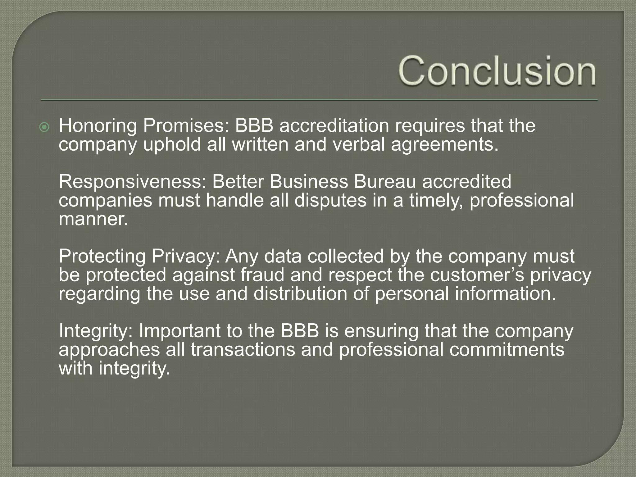 BBB Accreditation Guidelines | PPTX | Business | Business and Finance