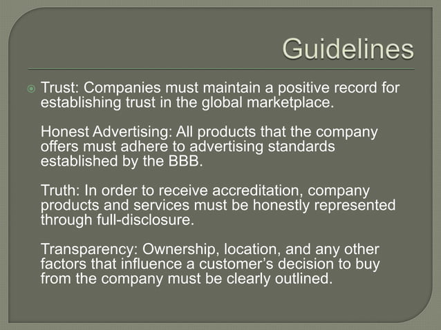 BBB Accreditation Guidelines | PPTX | Business | Business and Finance