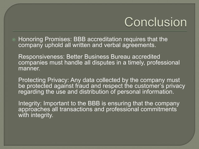 BBB Accreditation Guidelines | PPTX | Business | Business and Finance