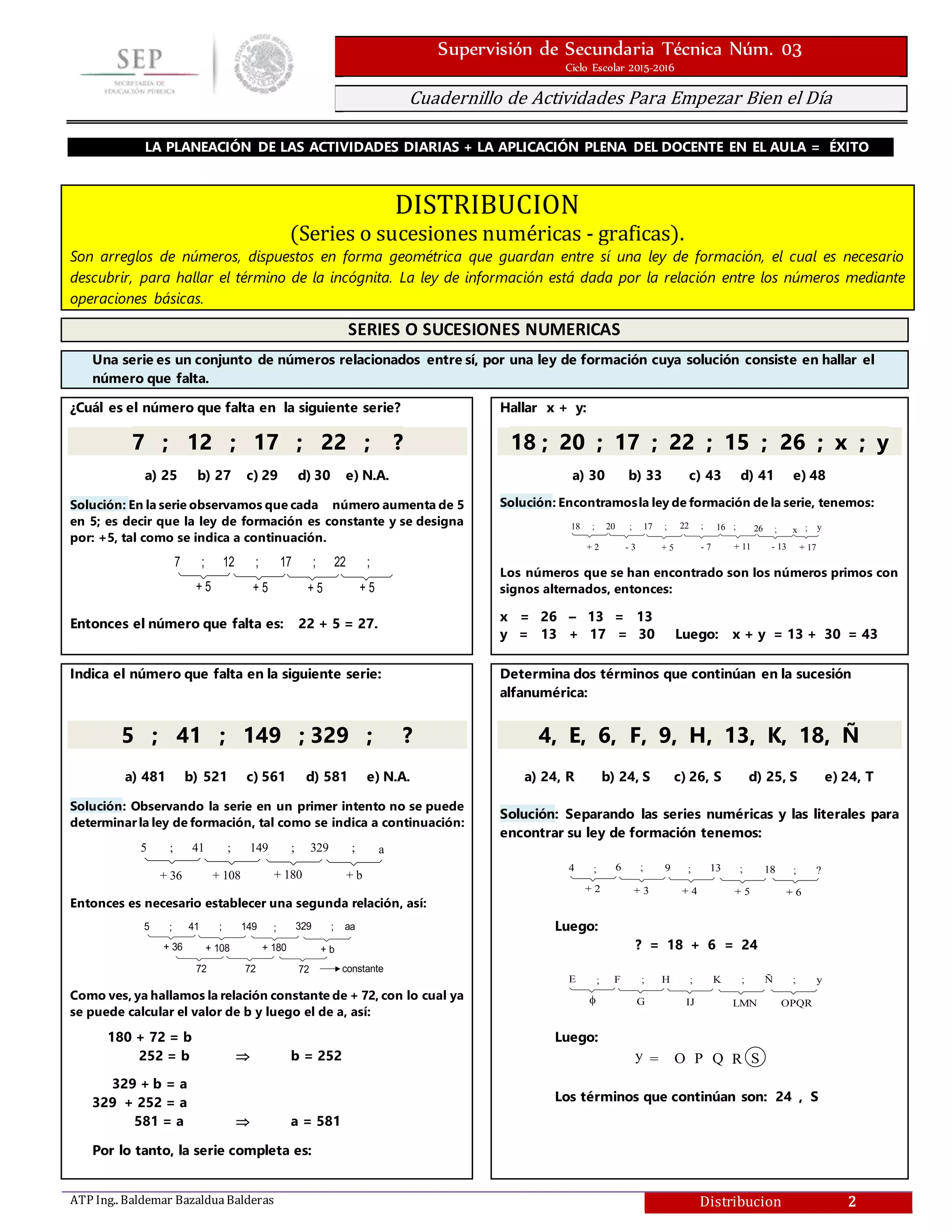 DISTRIBUCIÓN: SERIES O SUCESIONES NUMÉRICAS - GRÁFICAS. | DOCX