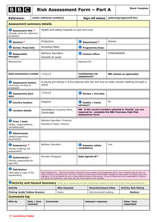 Risk assessment form | DOC
