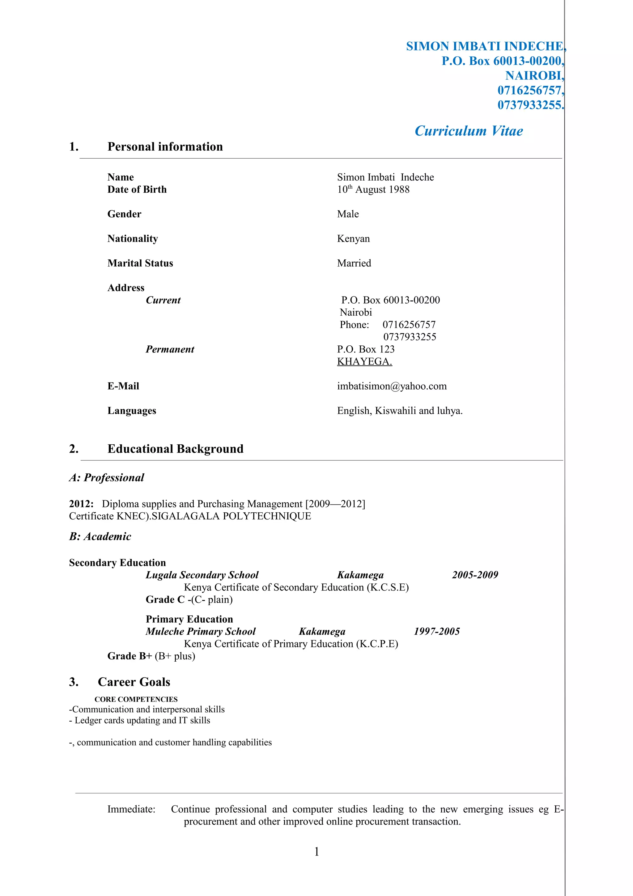 SIMON IMBATI CV | PDF
