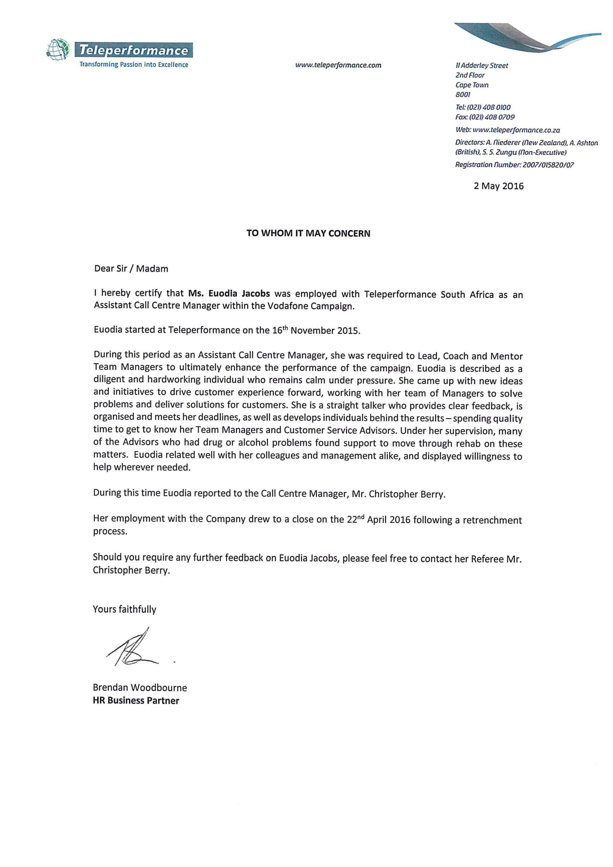 Reference letter - Euodia Jacobs | PDF