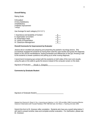 Classroom Observation Rating Form for Jessica Mitchell by Heide Temples ...