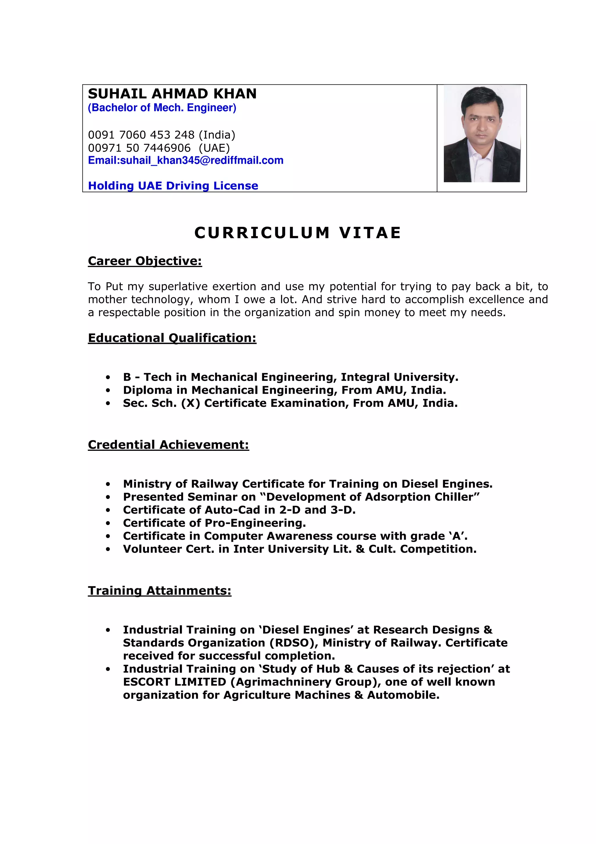 C.V_Suhail_Ahmad_ Mechanical Engr. | PDF
