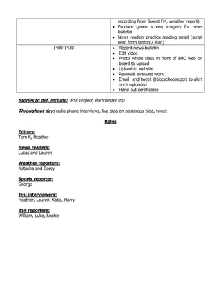 BBC school report live day plan | PDF