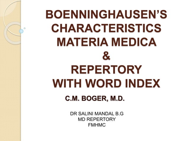 BOGER BOENINGHAUSENS CHARACTERISTICS AND REPERTORY | PPTX