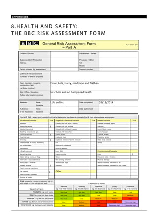 Bb risk assessment | PDF | Injuries | Diseases and Conditions