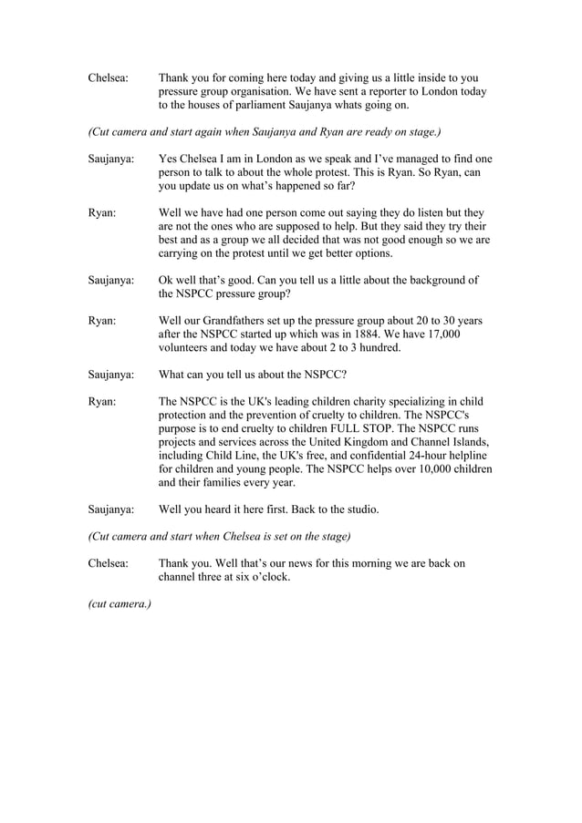 Pressure Group NSPCC BBC Script. | DOC