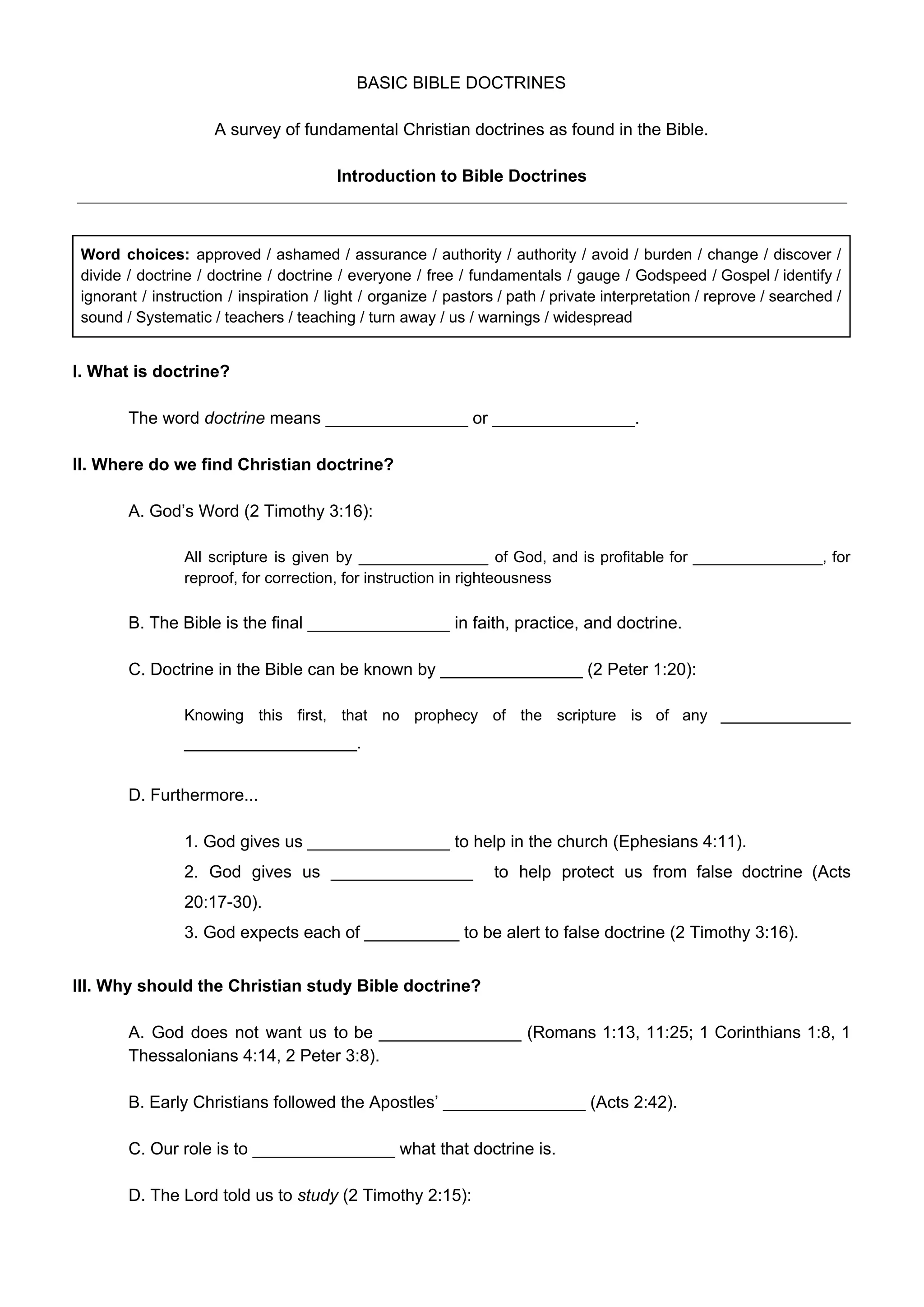 Basic Bible Doctrines Introduction | PDF