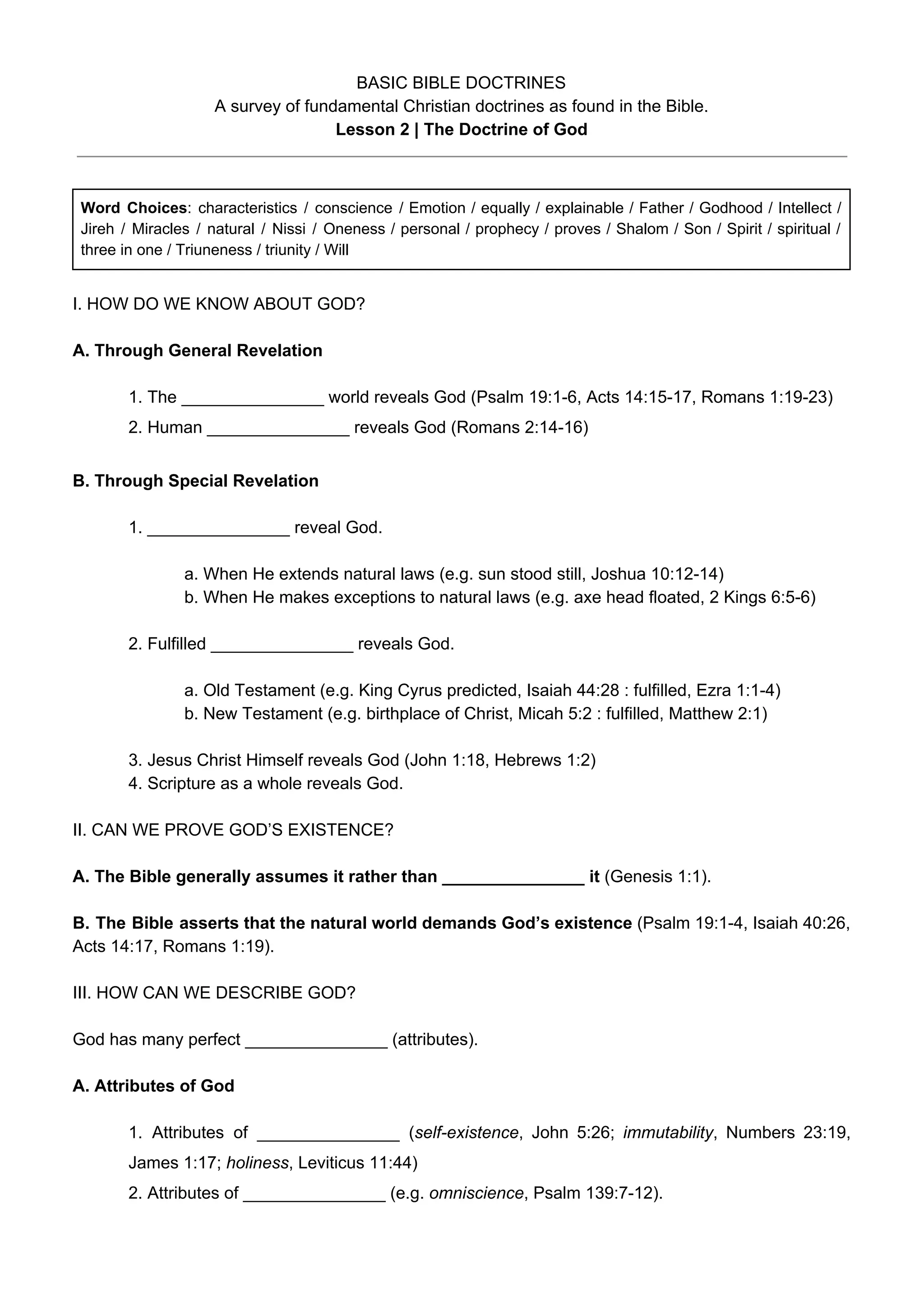 Basic Bible Doctrine Lesson 2 God | PDF