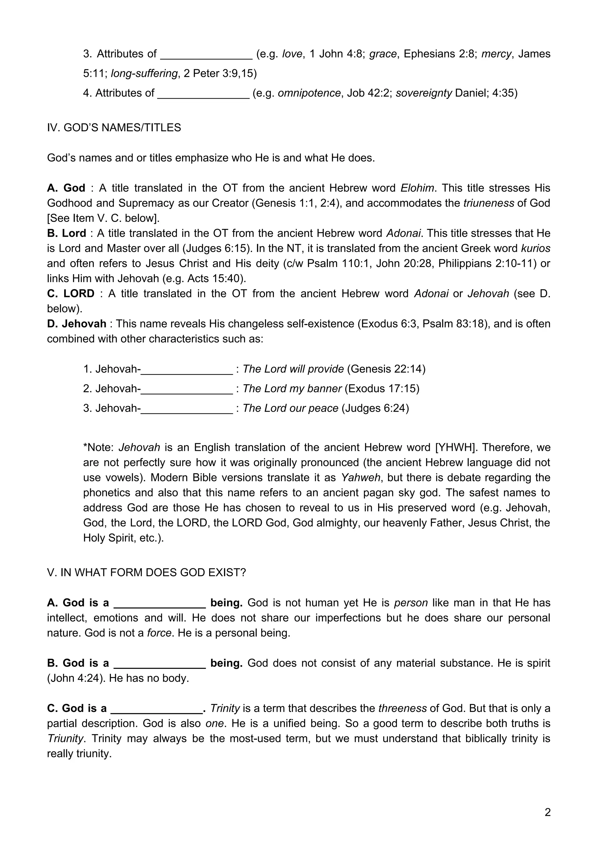 Basic Bible Doctrine Lesson 2 God | PDF