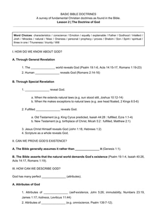 Basic Bible Doctrine Lesson 2 God | PDF