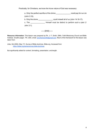 Basic Bible Doctrine Lesson 2 God | PDF