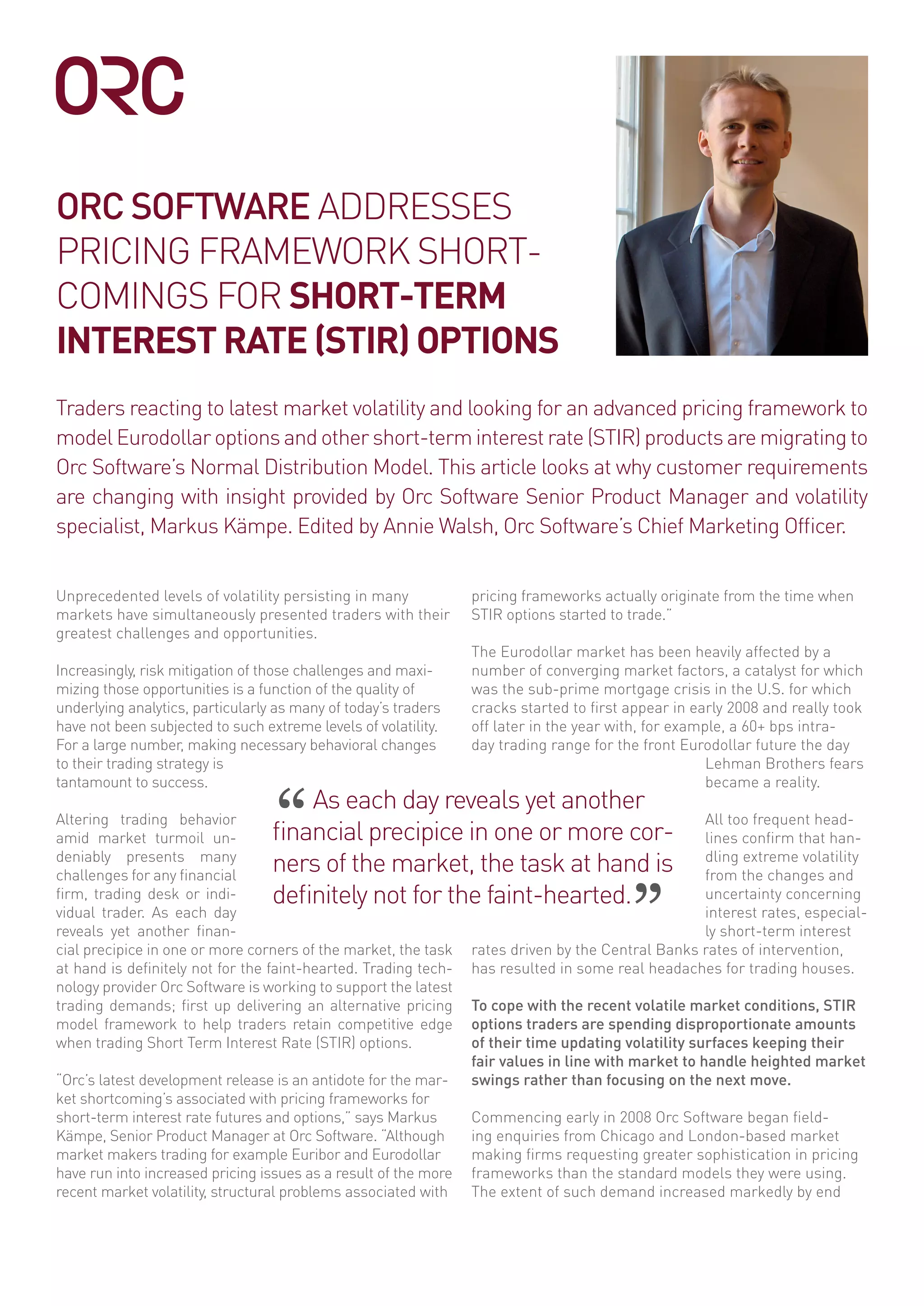 Orc Software Addresses Pricing Framework ShortcomingsFor Short-Term ...