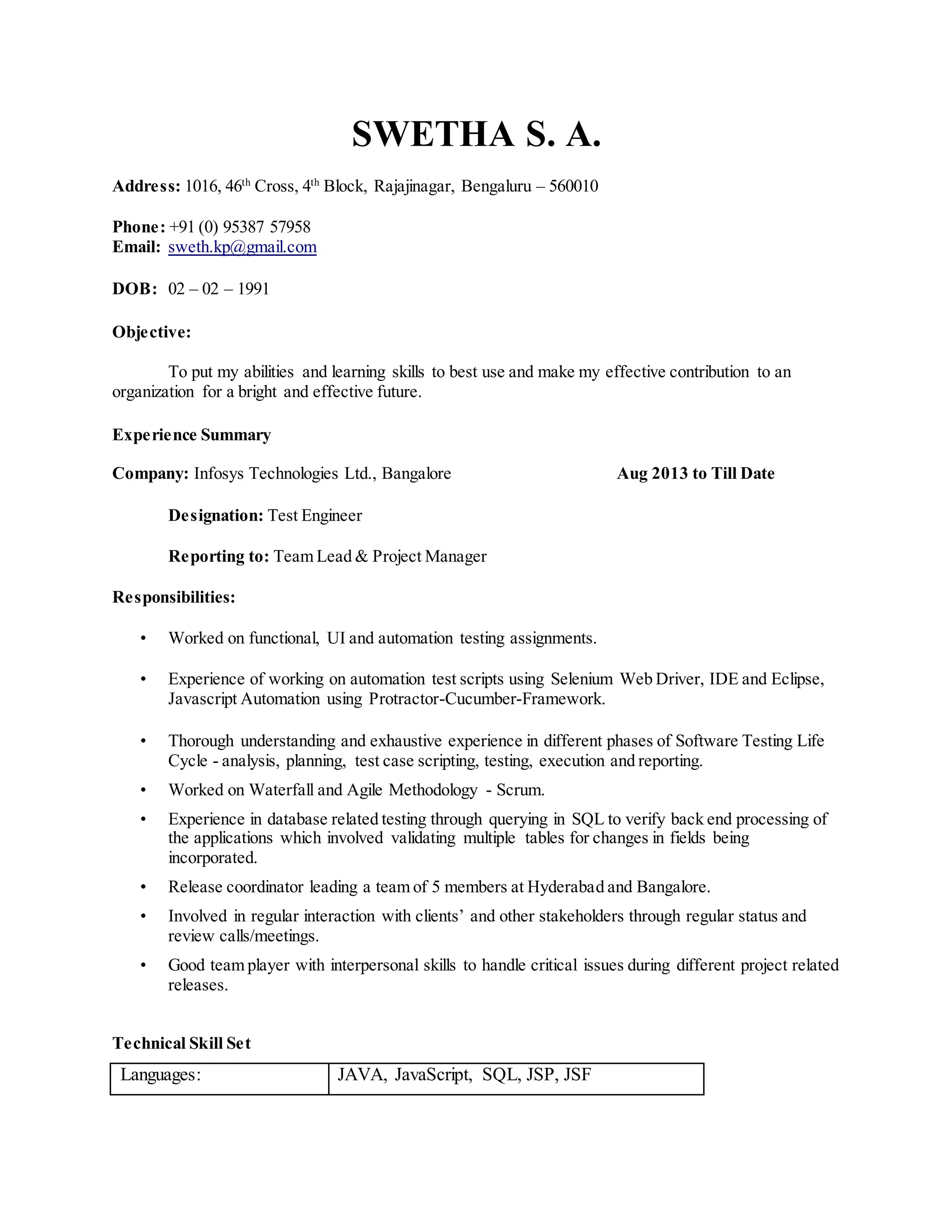 Swetha_Resume | DOCX | Computer Software and Applications | Computing