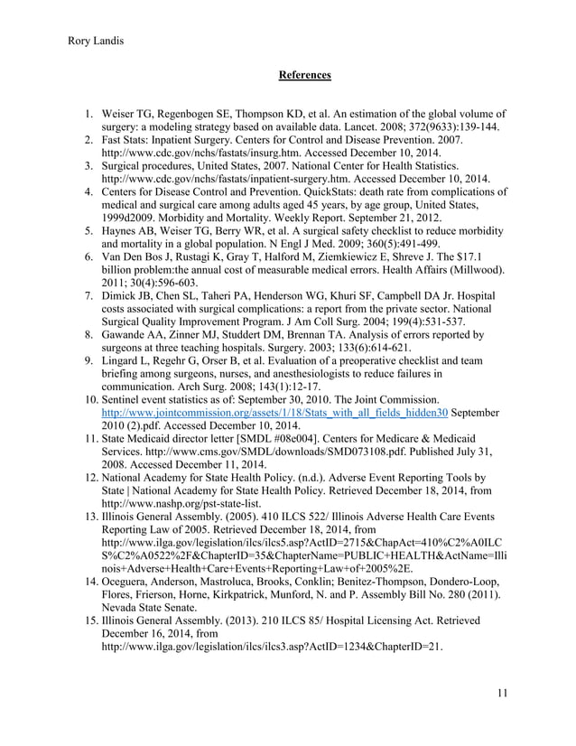 Rory Landis Surgical Safety Checklists | PDF | Healthcare Industry ...