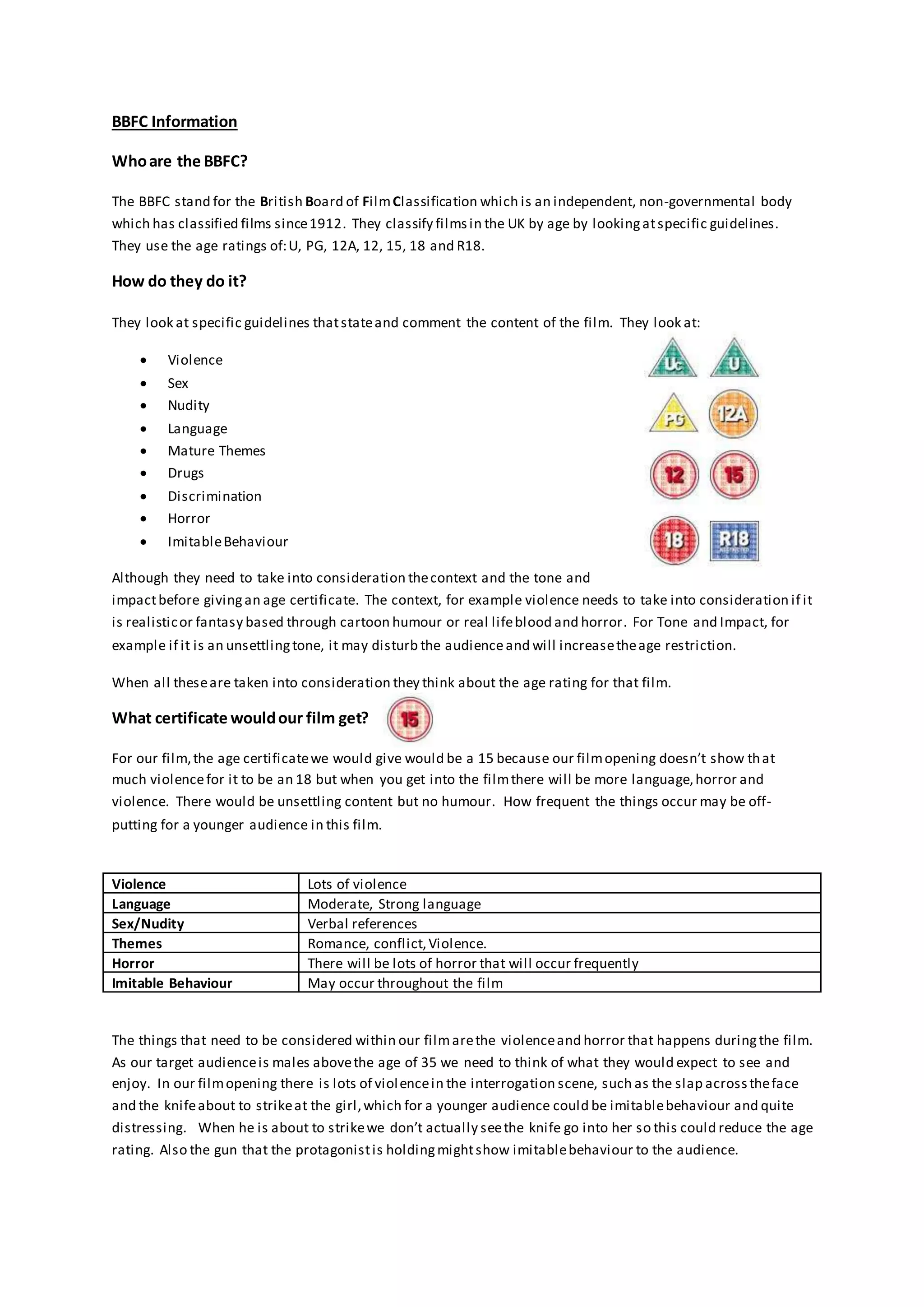 BBFC Classification | DOCX