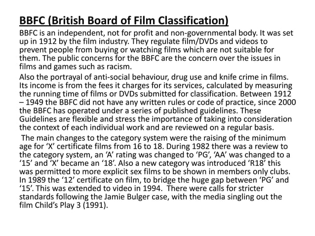 BBFC and PEGI | PPTX | Entertainment