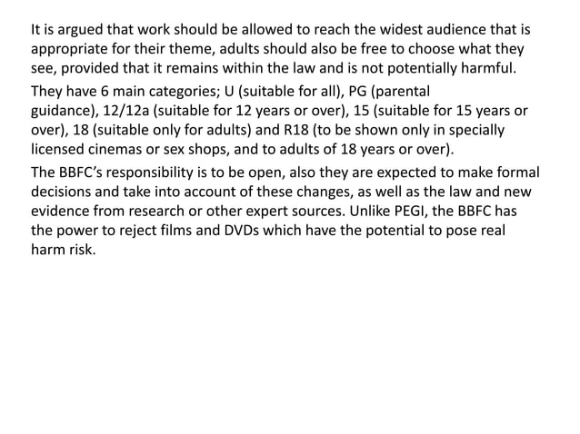 BBFC and PEGI | PPTX | Entertainment