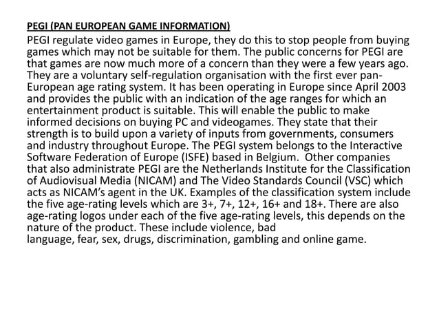 BBFC and PEGI | PPTX | Entertainment