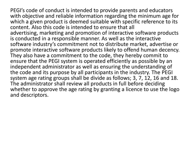 BBFC and PEGI | PPTX | Entertainment