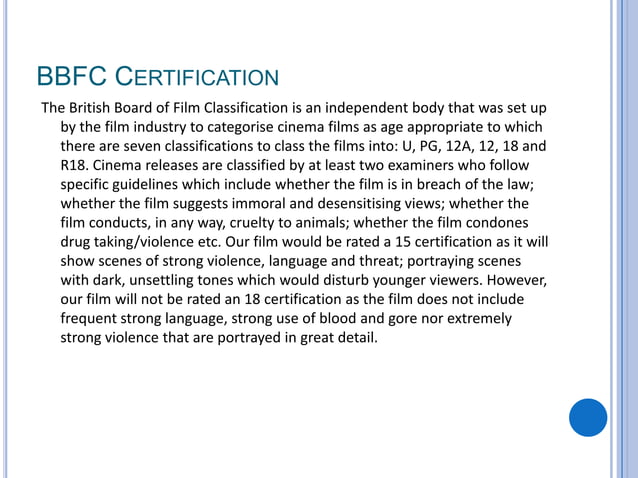 BBFC Certification | PPTX | Movies | Entertainment
