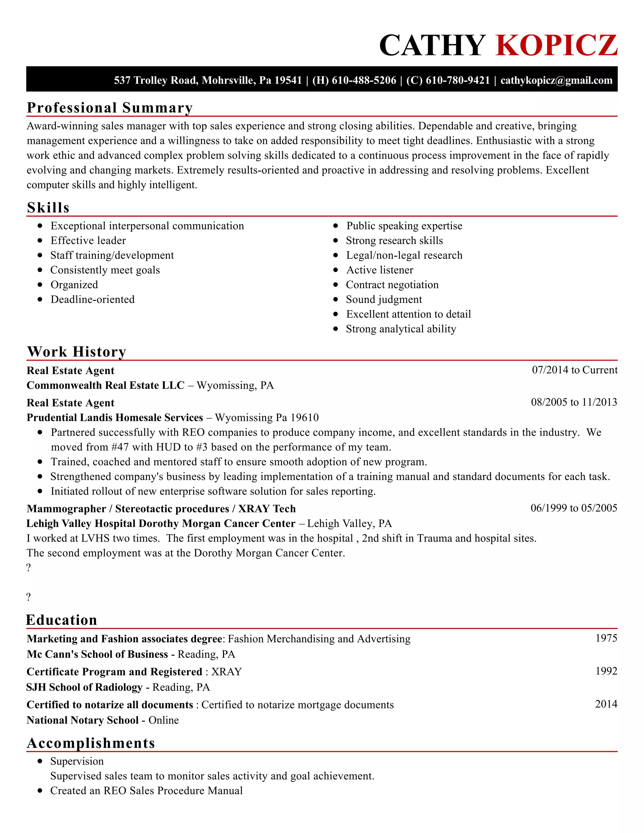 Cathy Kopicz Resume 1 | PDF
