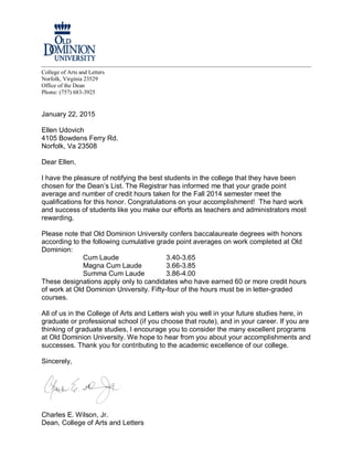 Dean's List Letters_Fall 2014_EUdovich | PDF